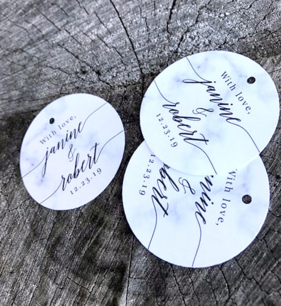 Marble Pattern Wedding Favor Tags Alabaster Look Round Thank | Etsy