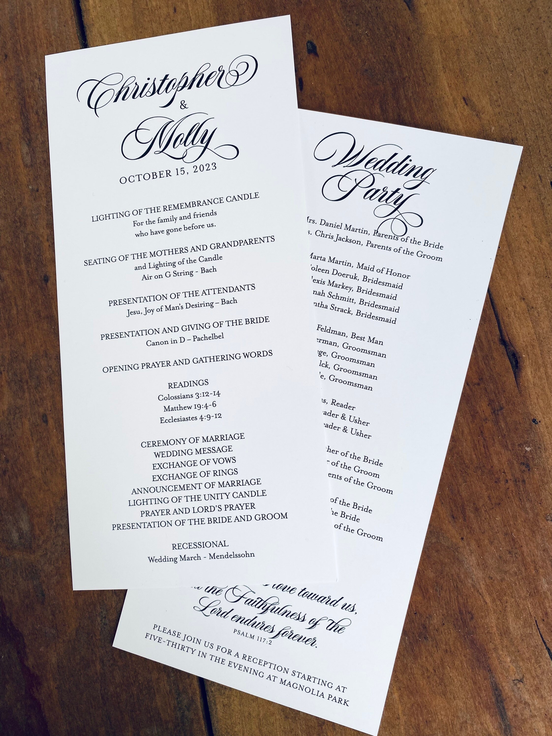 Wedding Program Card Event Timeline Wedding Party Card - Etsy