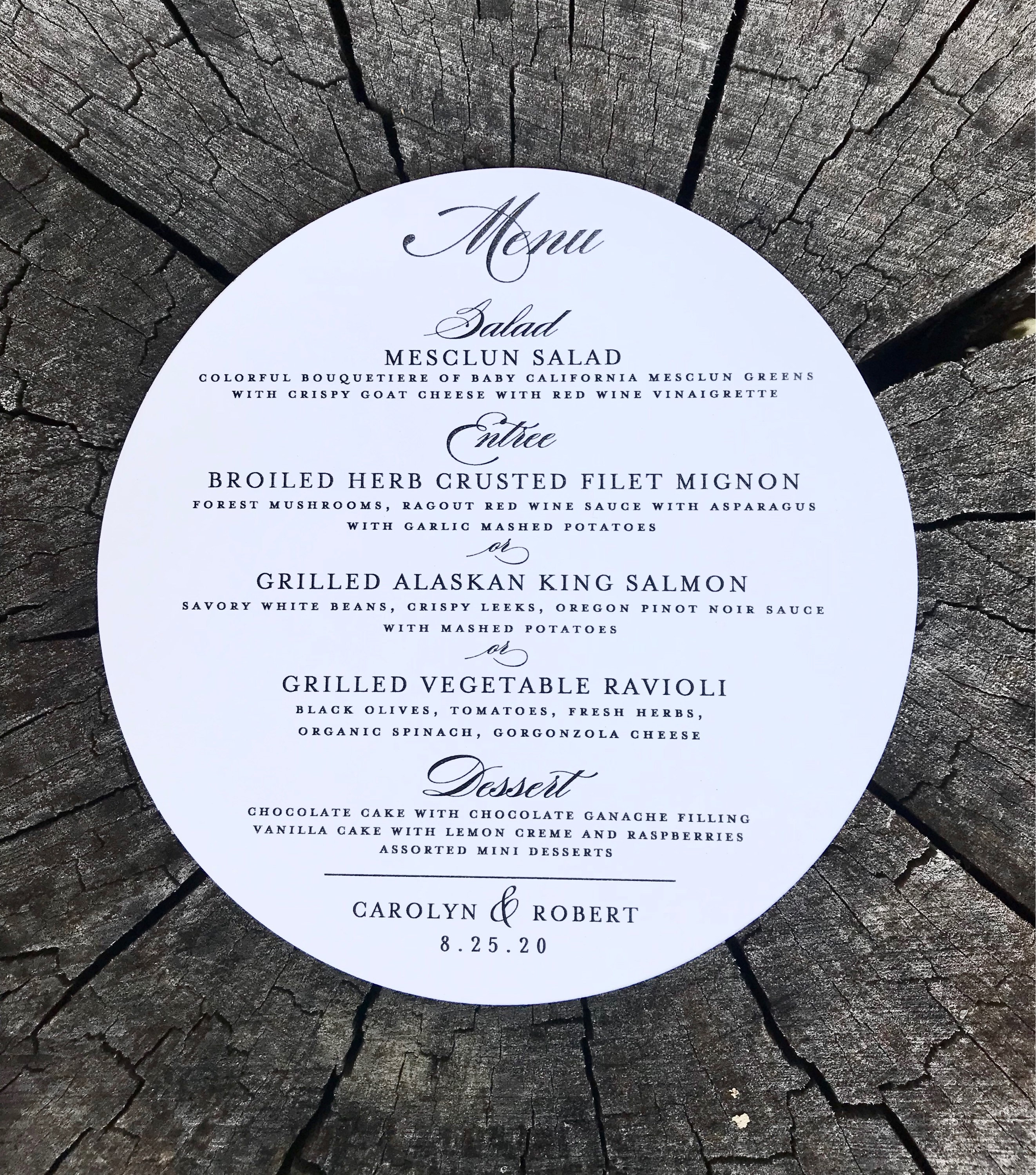 LARGE Flat Ink Wedding Menu Round - Black and White Wedding Menu ...