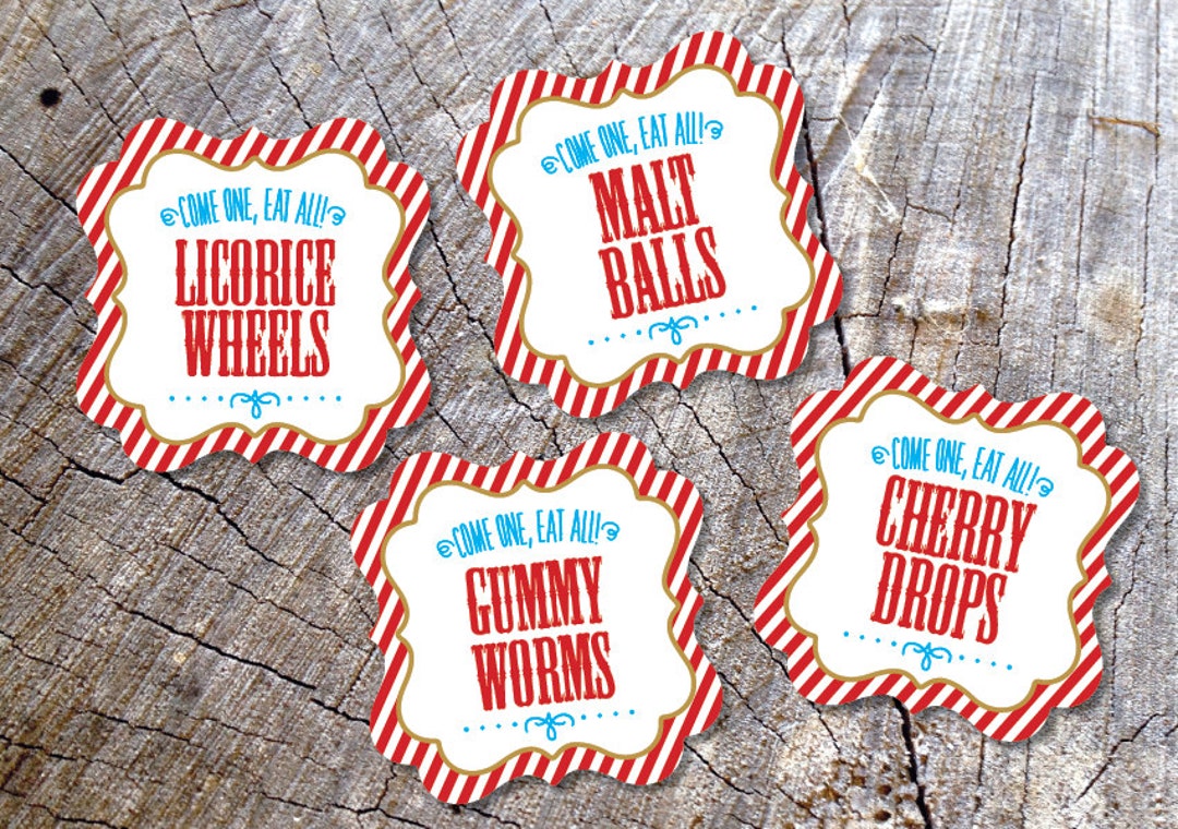Candy Buffet Tags - Circus Candy Table Tags - Carnival Style Candy ...