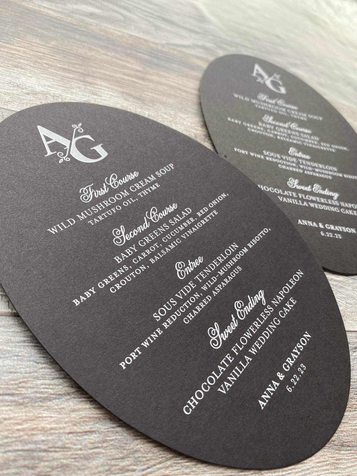 Black Stock Oval Menu Card Black and White Menu White Ink - Etsy