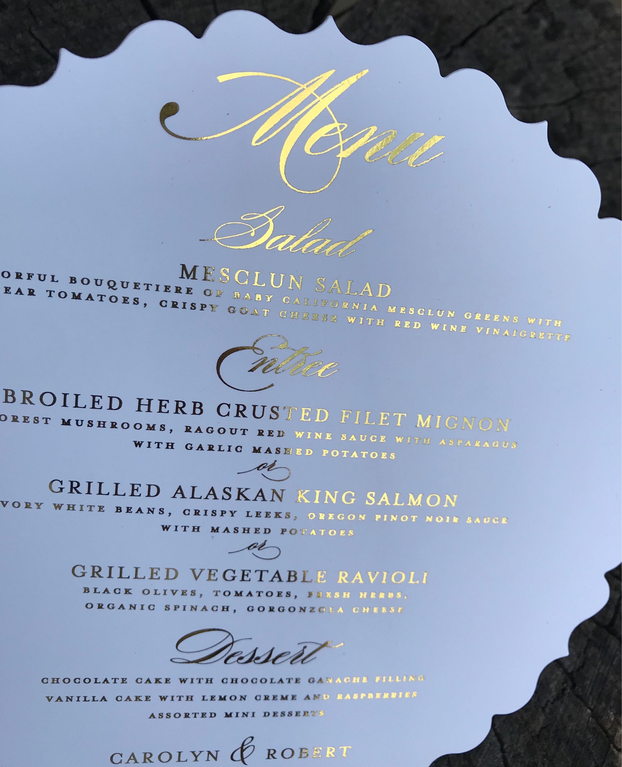 Gold Foil Menu Die Cut Round - Metallic Wedding Menu - Silver Wedding ...