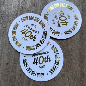Gold Foil Wedding Drink Tokens Redeem for a Drink Coupon Bar Voucher ...