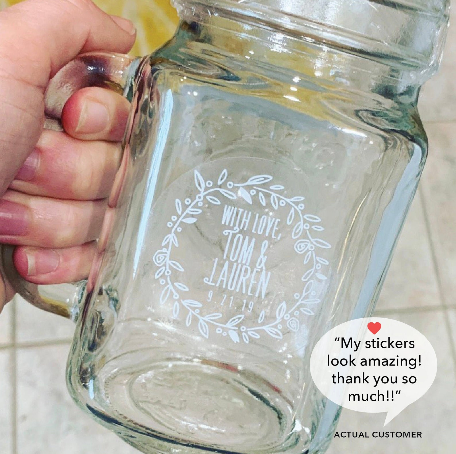 Waterproof Mason Jar Stickers, White on Clear Mug Favor Labels, Candle ...