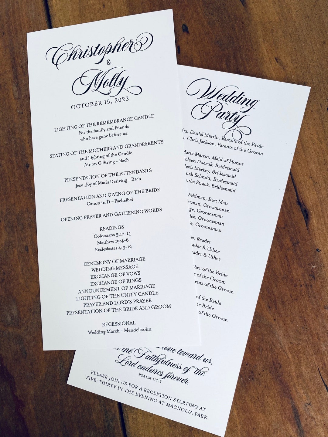 Wedding Program Card - Event Timeline- Wedding Party Card - Church Card ...