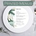 Sage Magnolia Wedding Menu Round - Blue Green Romantic Wedding Menu ...