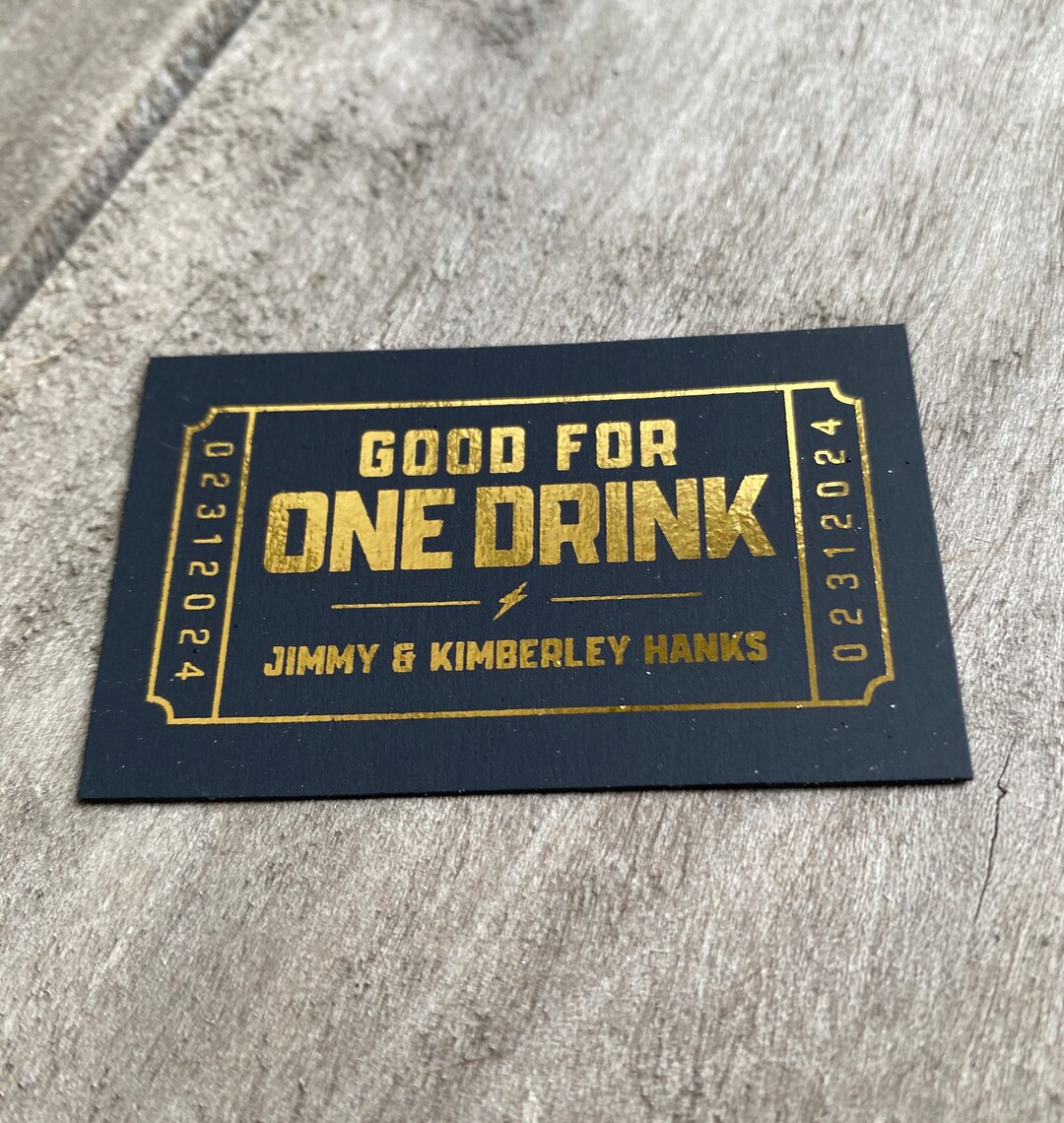 Gold Foil on Black Wedding Drink Ticket - Redeem for a Drink Coupon ...