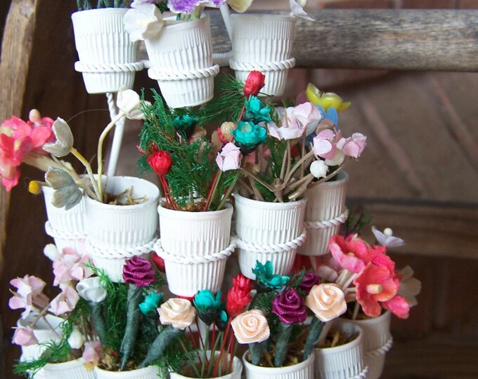 Tiny Thimble Size Flower Pots With Holder and Flowers - Etsy