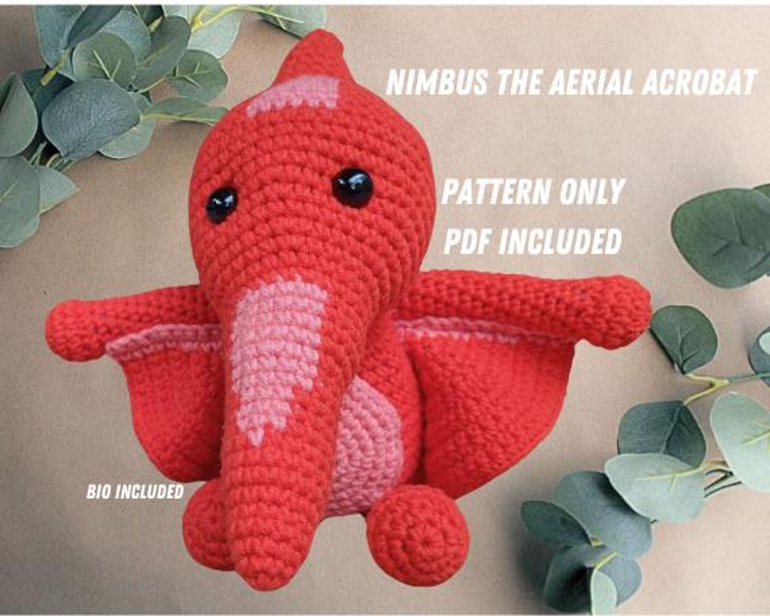 Nimbus the Aerial Acrobat Easy Crochet Pattern, Dinosaur Amigurumi Instructions, Cute Birthday ...