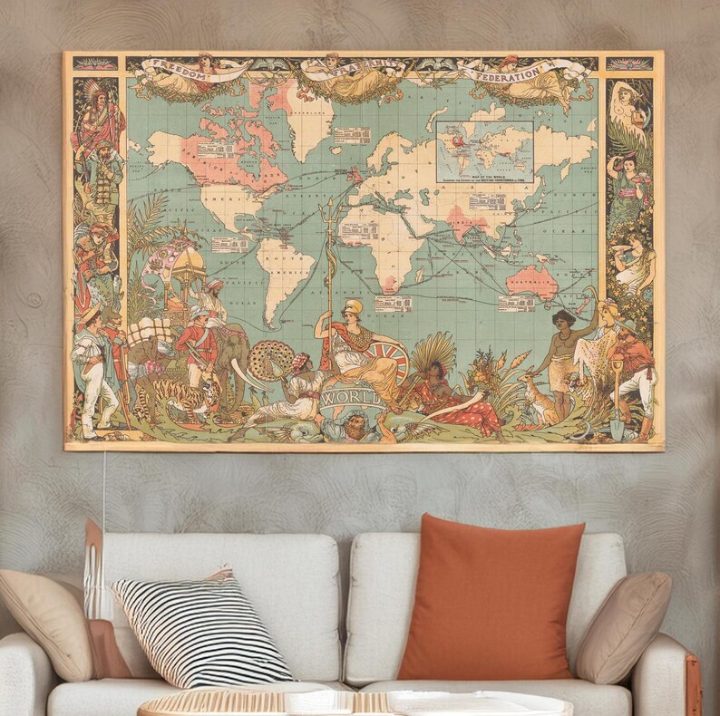 World Map With the Colonial British Empire, 1886, Antique Map, Old Map ...