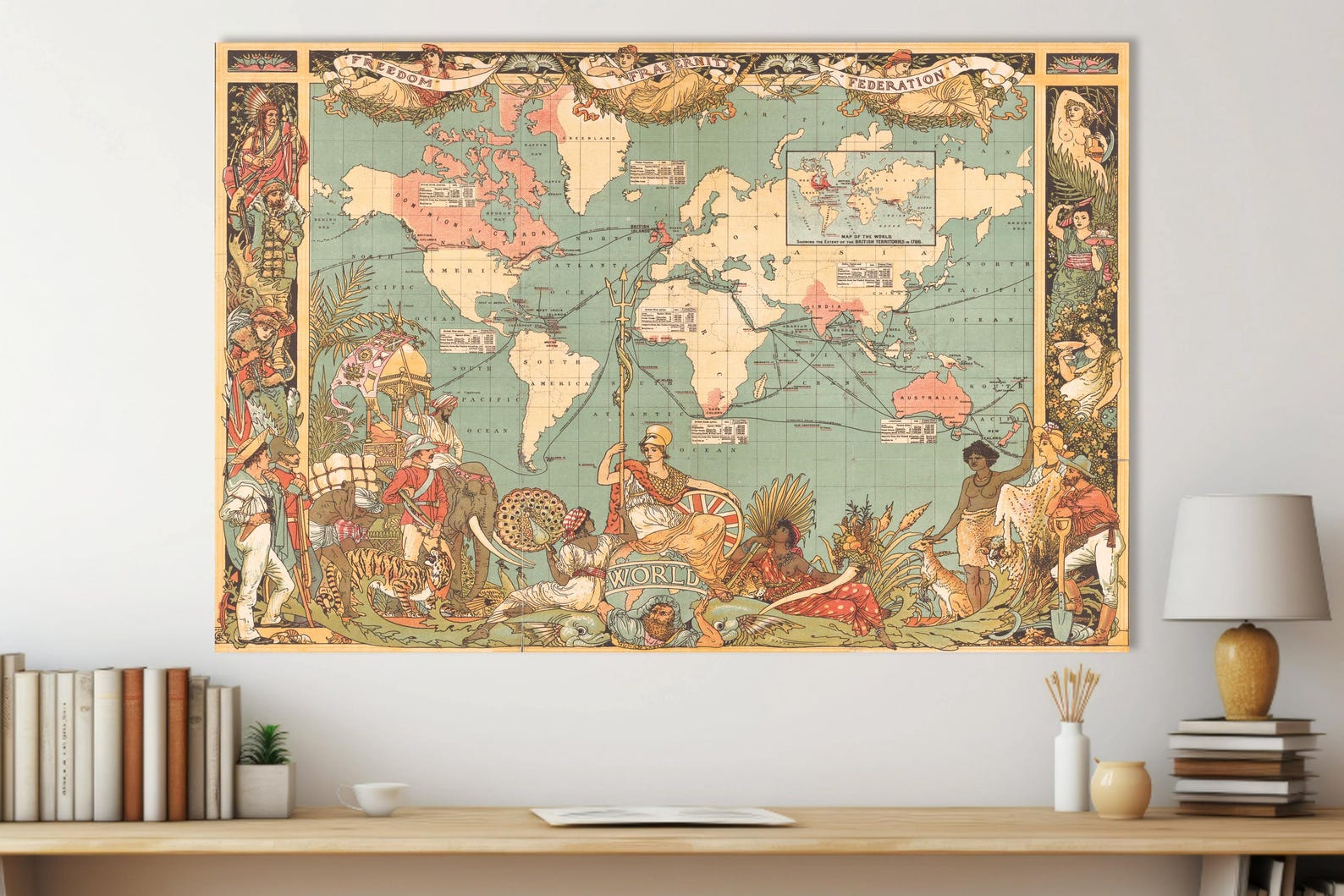 Colonial British Empire Map Wall Art, World Map With the Colonial British Empire 1886, Antique ...