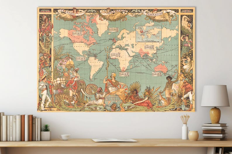 Colonial British Empire Map Wall Art, World Map With the Colonial ...