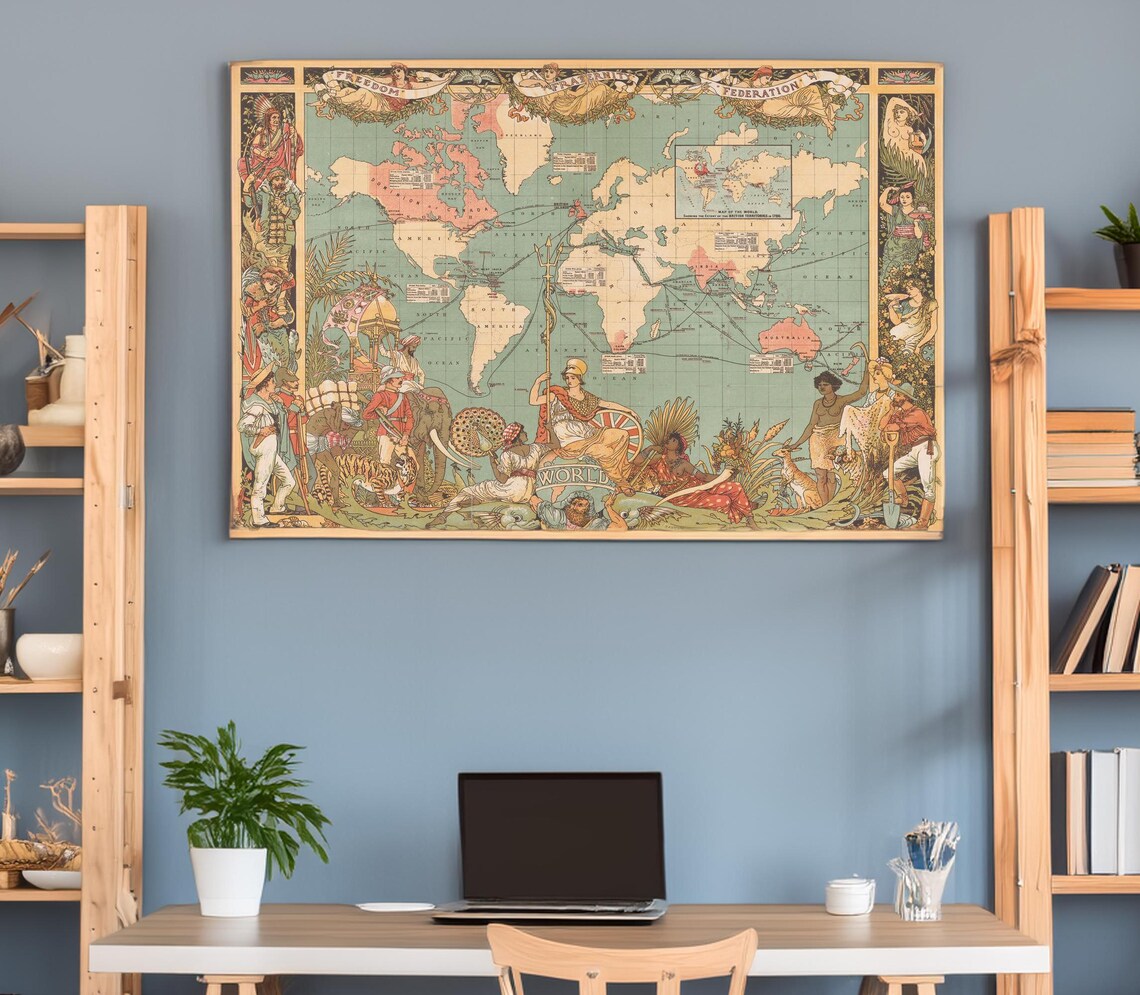 World Map With the Colonial British Empire, 1886, Antique Map, Old Map ...
