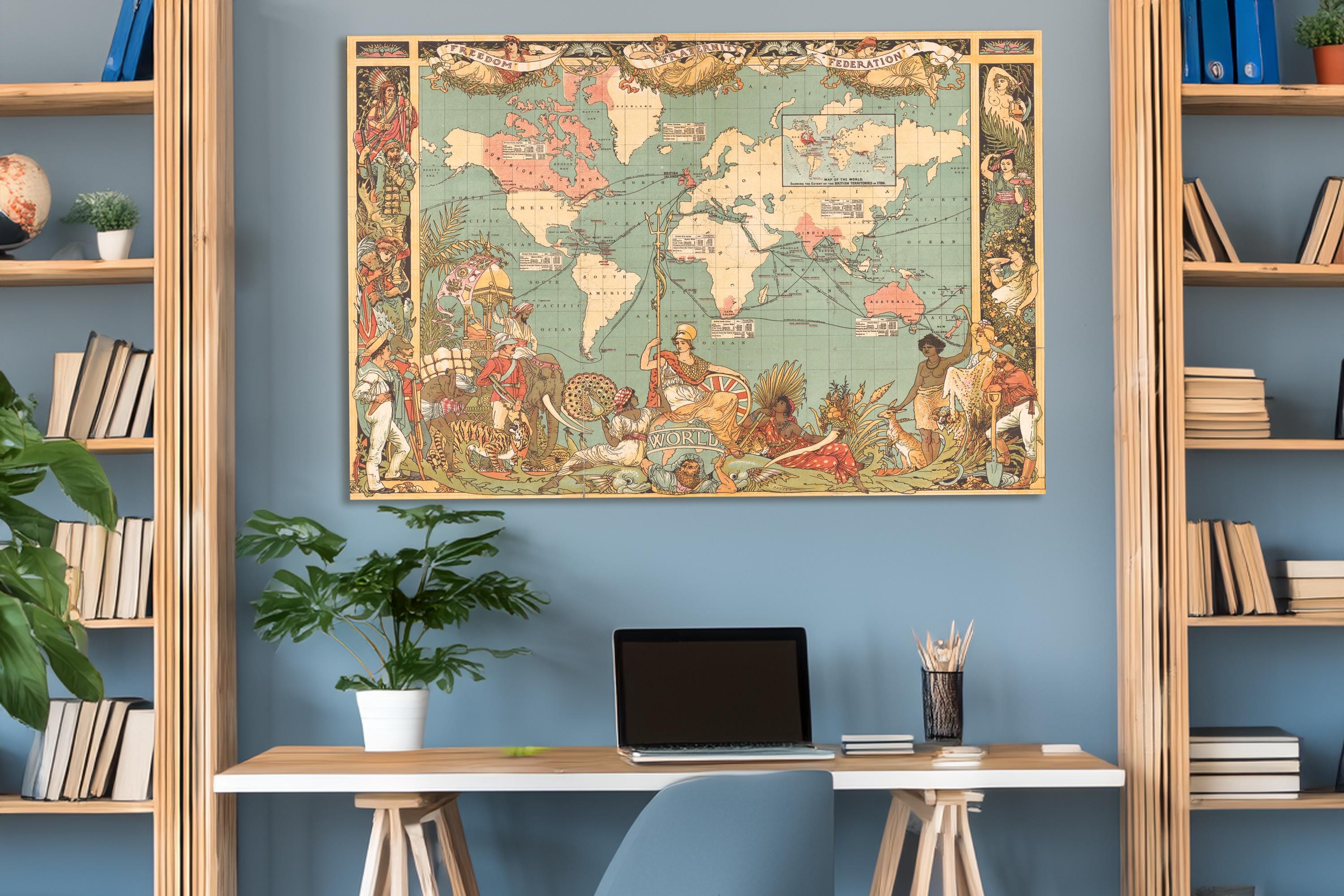 Colonial British Empire Map Wall Art, World Map With the Colonial ...