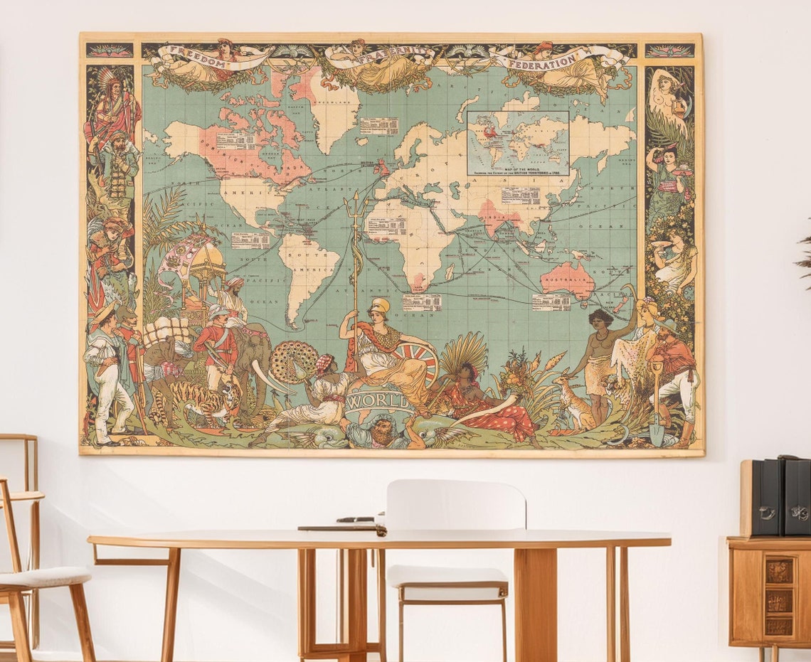 World Map With the Colonial British Empire, 1886, Antique Map, Old Map ...