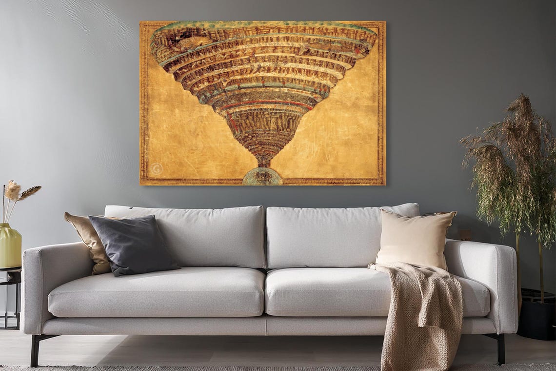 Sandro Botticelli Map of Hell Wall Art, Dante's Divine Comedy, Inferno ...