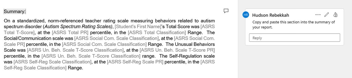 Autism Spectrum Rating Scales (ASRS) Automated Template for ...