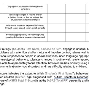 Autism Spectrum Rating Scales (ASRS) Automated Template for ...