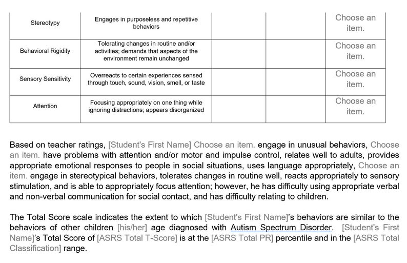 Autism Spectrum Rating Scales (ASRS) Automated Template for ...