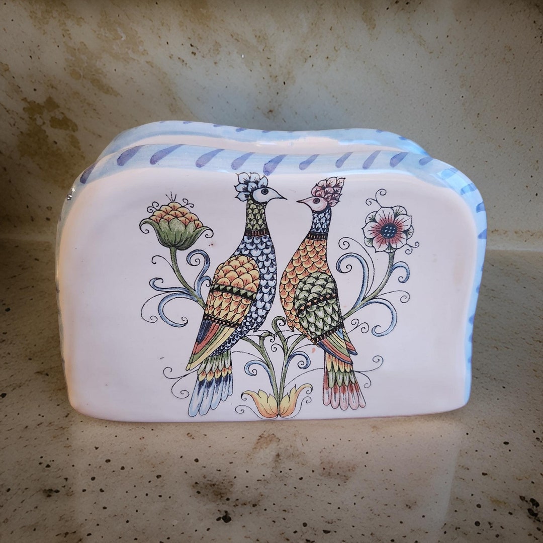 Italian Dip a Mano Deruta Handpainted Ceramic Napkin Holder White Blue ...