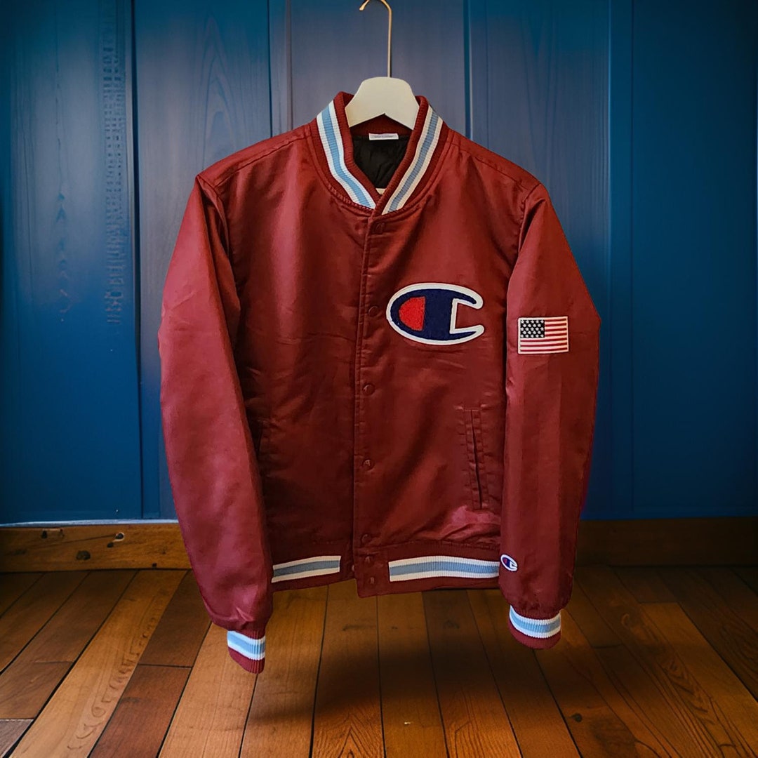 Champion Stadium Jacket Red With USA Flag on Sleeve Size Small - Etsy
