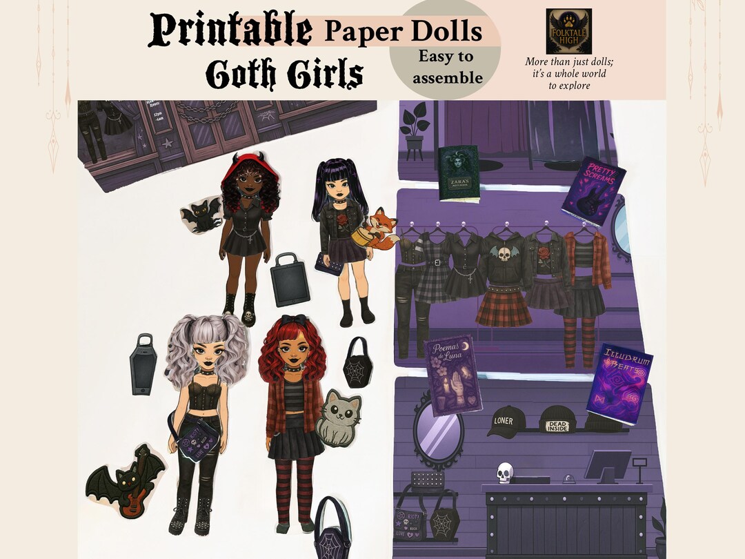 Printable Goth Girl Paper Dolls | Halloween Dress up Set (PDF) - Etsy