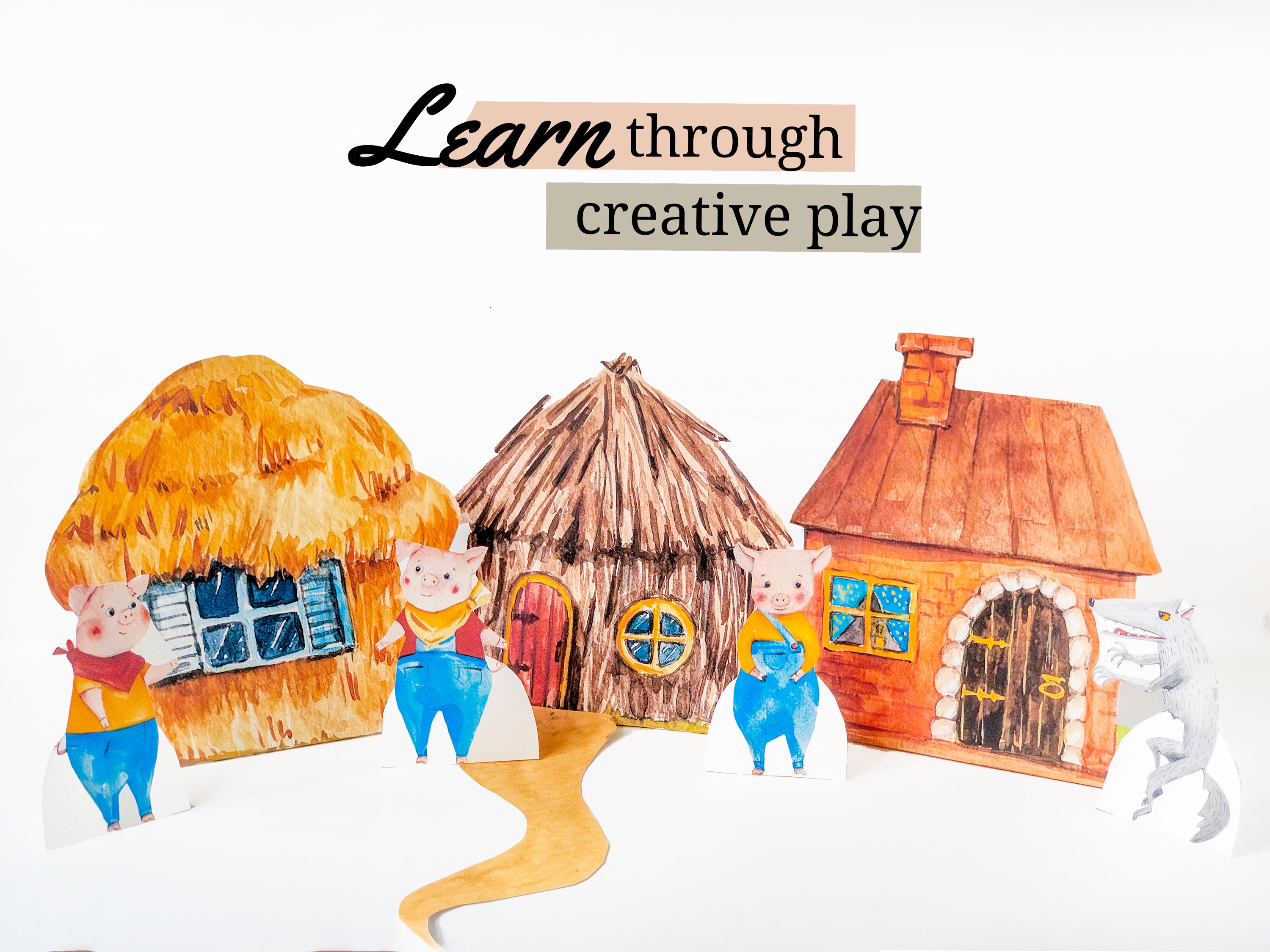 Three Little Pigs Storytelling Set: Paper Craft Toy, Cut & Paste ...