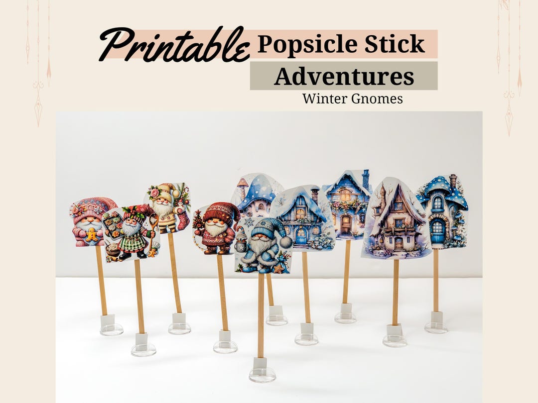 Winter Gnomes Paper Popsicle Stick Puppets, Puppets for Kids, Puppet ...