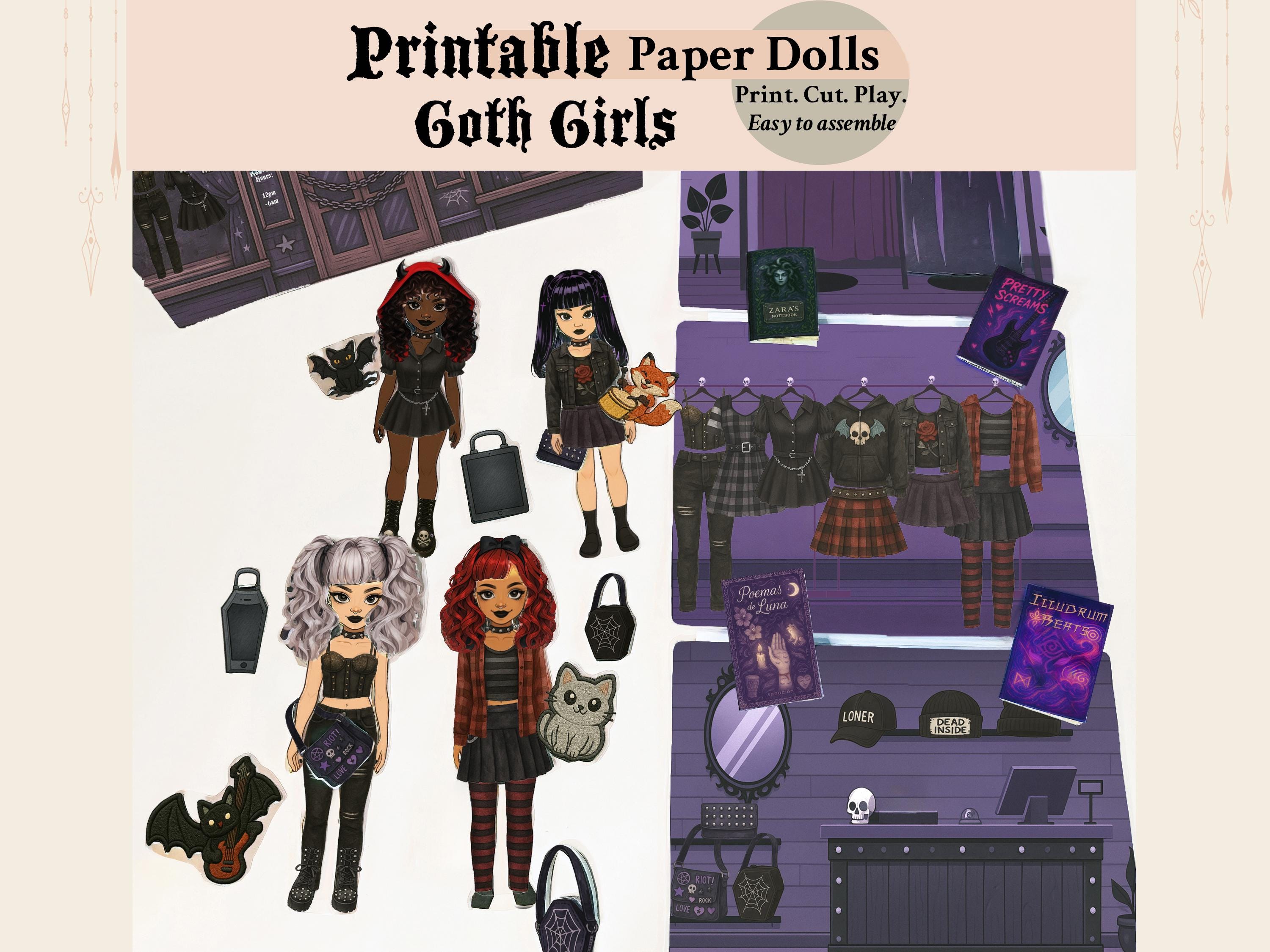 Printable Goth Girl Paper Dolls | Emo Dress up Busy Book With Clothes ...