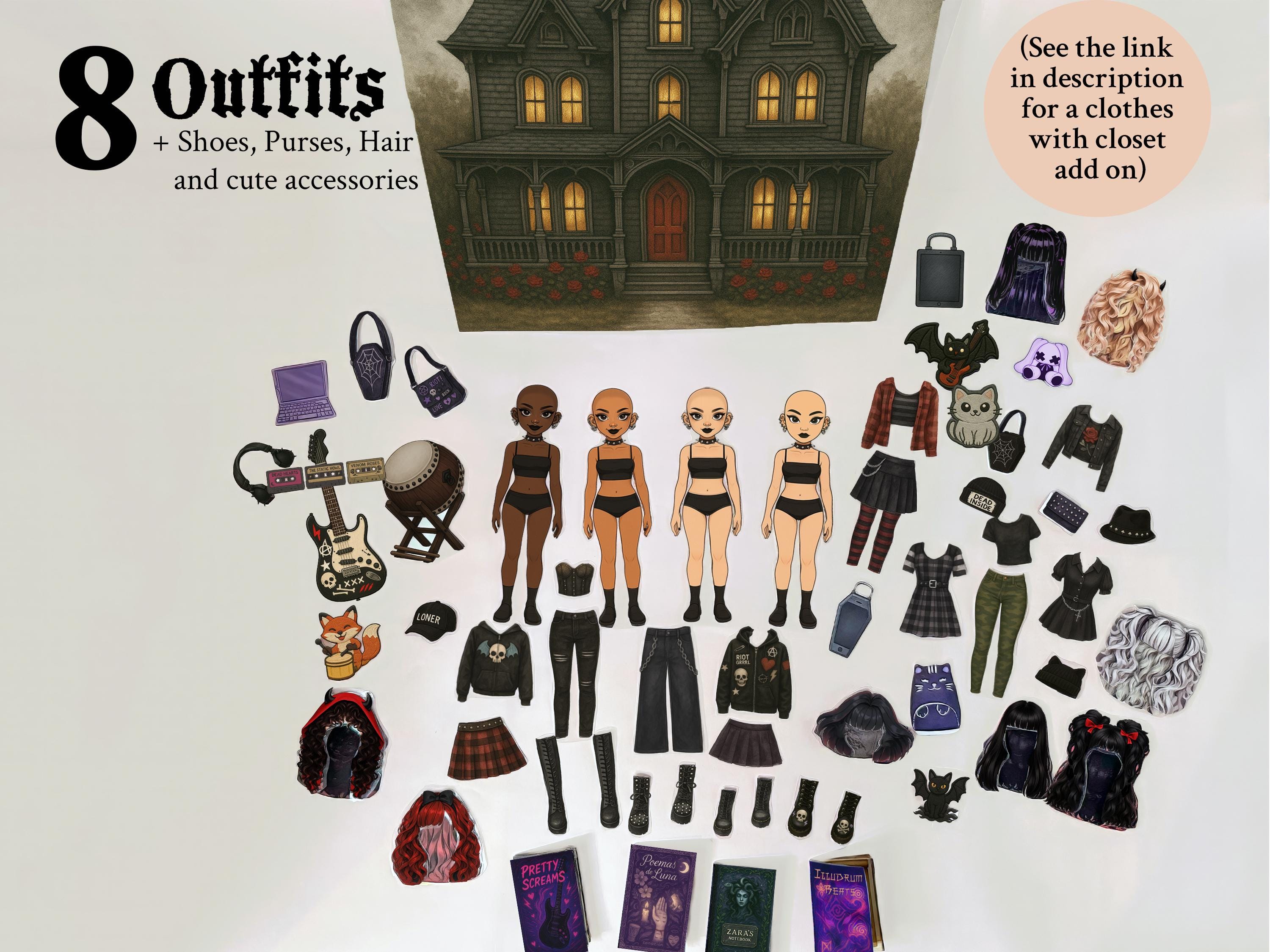 Printable Goth Girl Paper Dolls | Emo Dress up Busy Book With Clothes ...