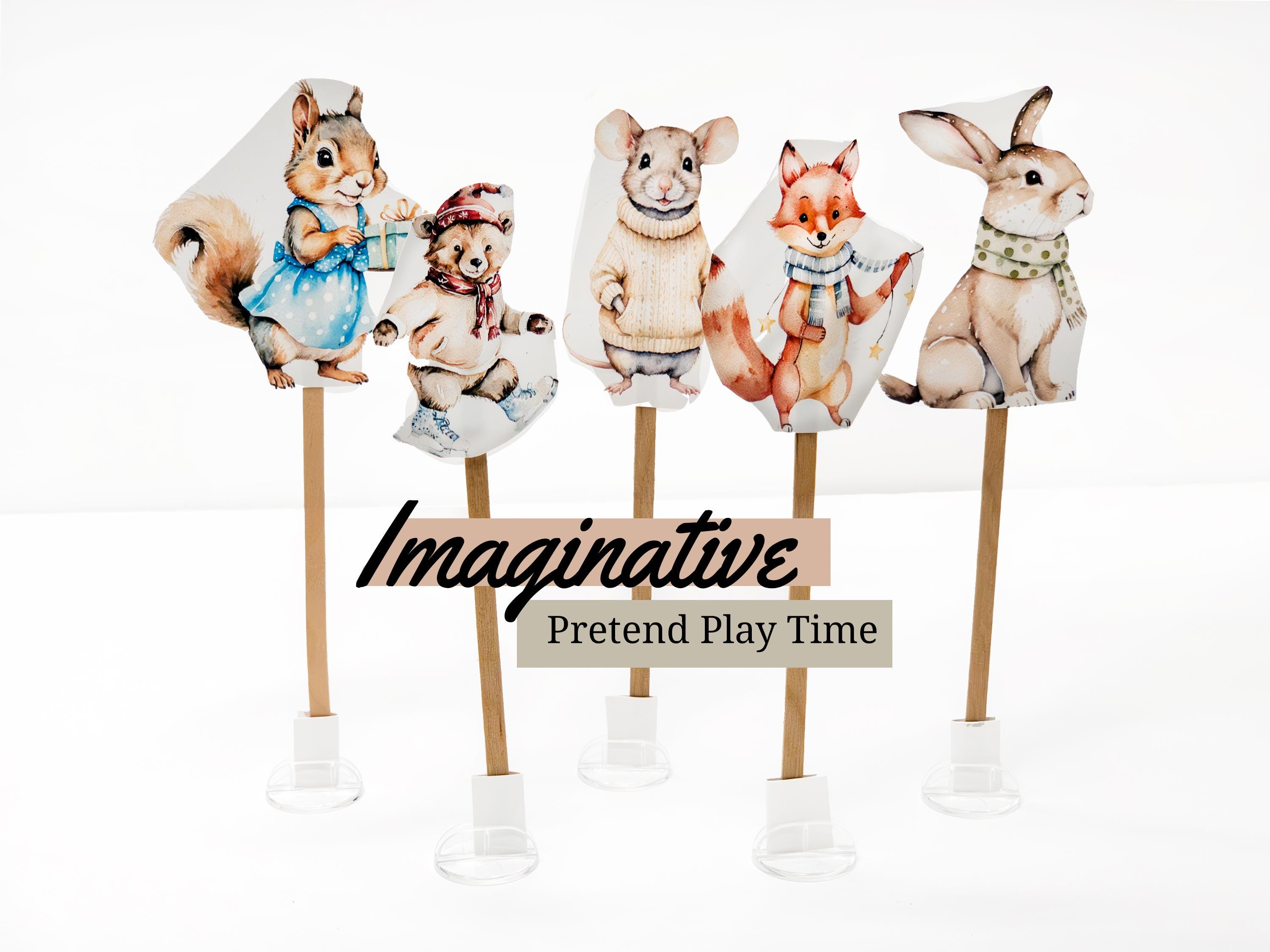 Winter Animal Popsicle Stick Puppets: Woodland Craft Kit for Preschool ...