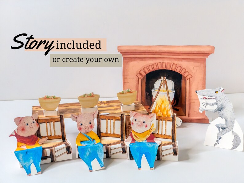 Three Little Pigs Paper Printable, Fairy Tale Storytelling, Parent and ...
