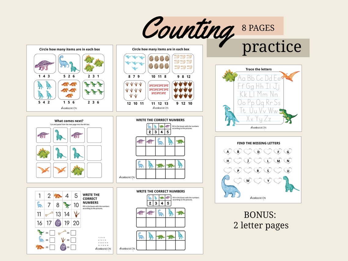 Dinosaurs Tracing Cutting Matching Handwriting Letter Practice Bundle ...