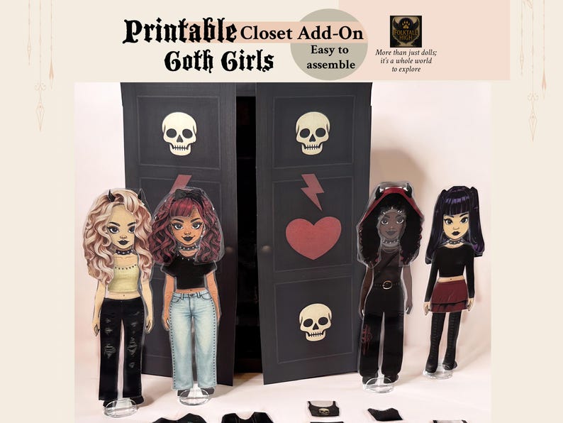 Goth Girl Paper Doll Closet Furniture Add on With Outfits & Accessories ...