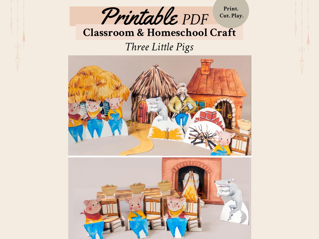 Three Little Pigs Storytelling Set: Paper Craft Toy, Cut & Paste ...