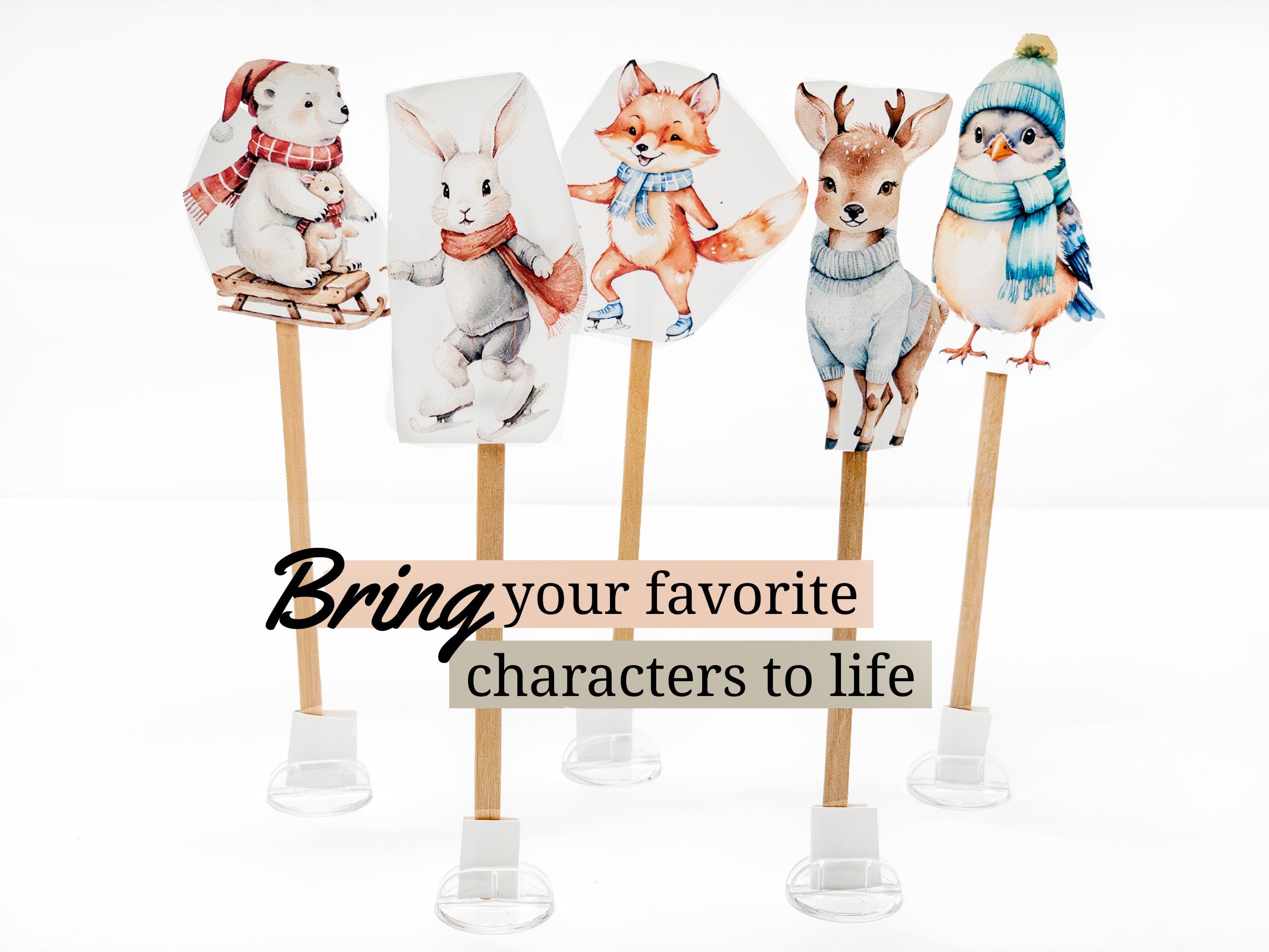 Winter Animal Popsicle Stick Puppets: Woodland Craft Kit for Preschool ...