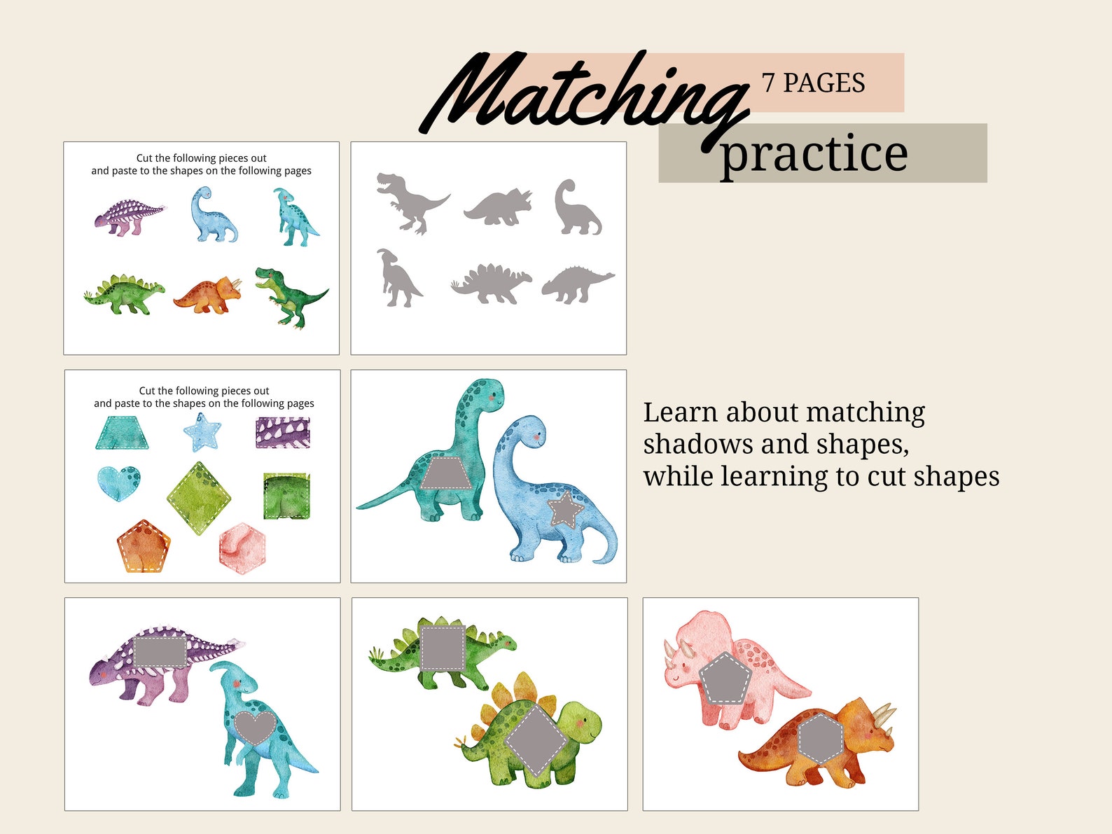 Dinosaurs Tracing Cutting Matching Handwriting Letter Practice Bundle ...