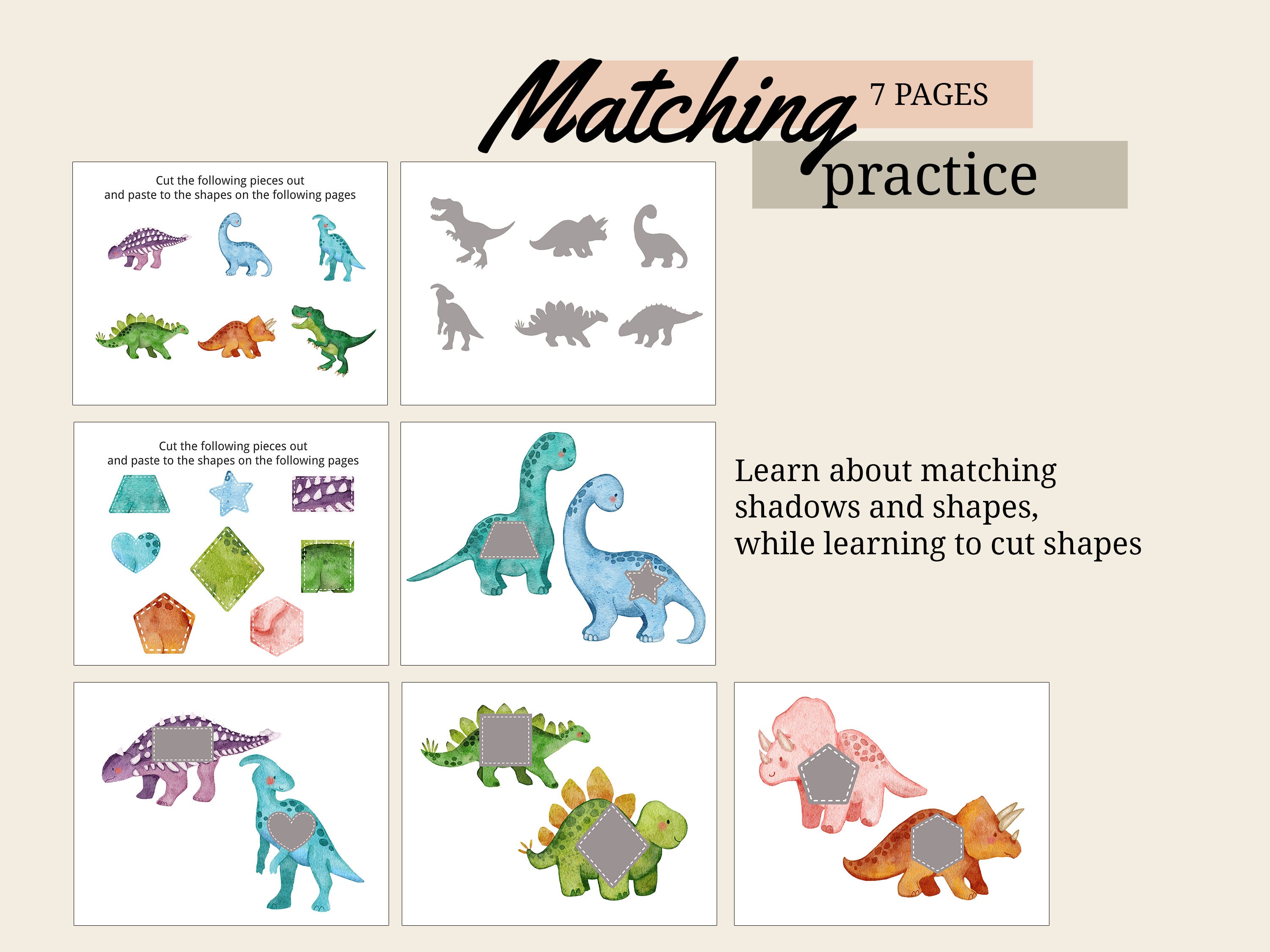 Dinosaurs Tracing Cutting Matching Handwriting Letter Practice Bundle ...