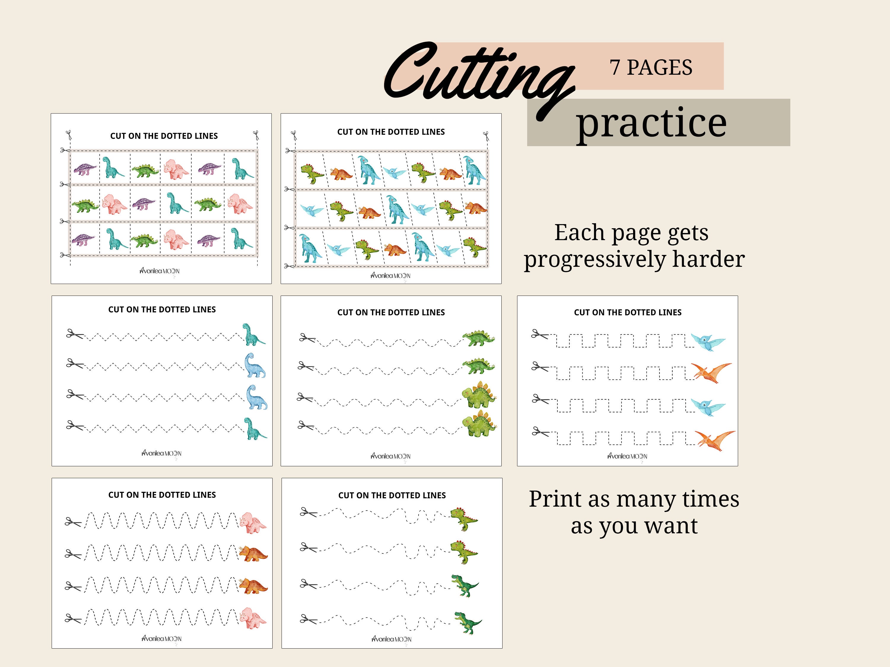 Dinosaurs Tracing Cutting Matching Handwriting Letter Practice Bundle ...