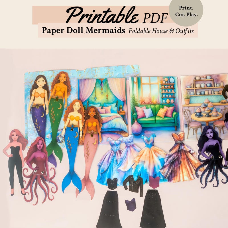 Mermaid Paper Dolls - Etsy
