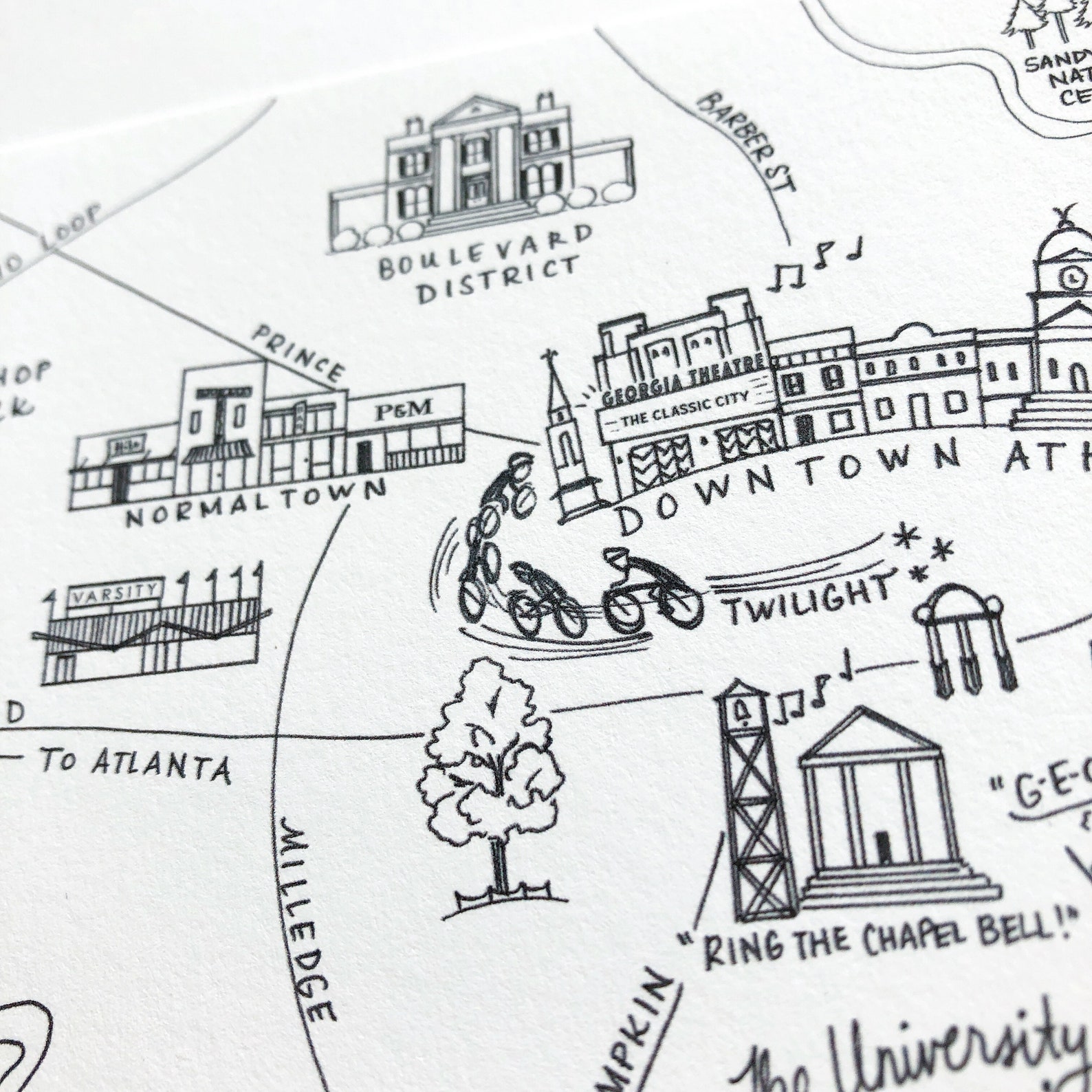 Pen and Ink Athens Georgia Map Art Print | Etsy