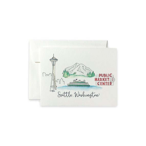 Seattle Washington Greeting Card or Notecard Set | Etsy