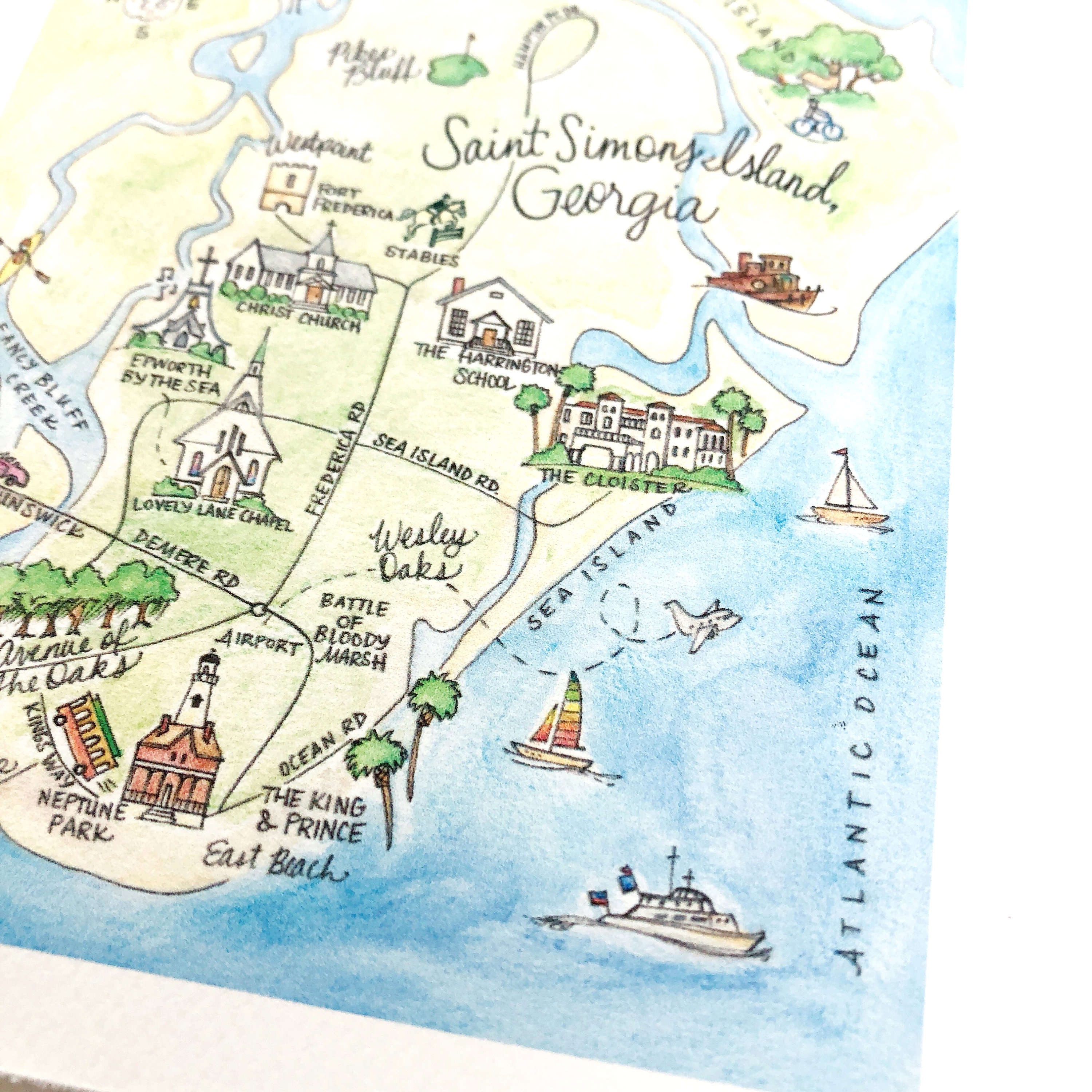 Saint Simons Island Georgia Map Greeting Card or Notecard Set | Etsy