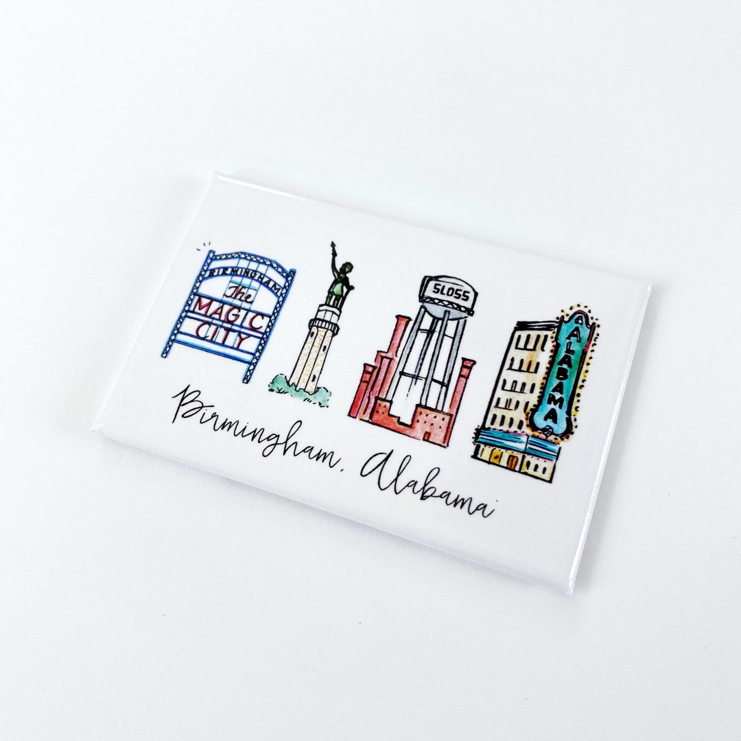 Birmingham Alabama Magnet, Magic City Souvenir, Hand-illustrated Travel ...