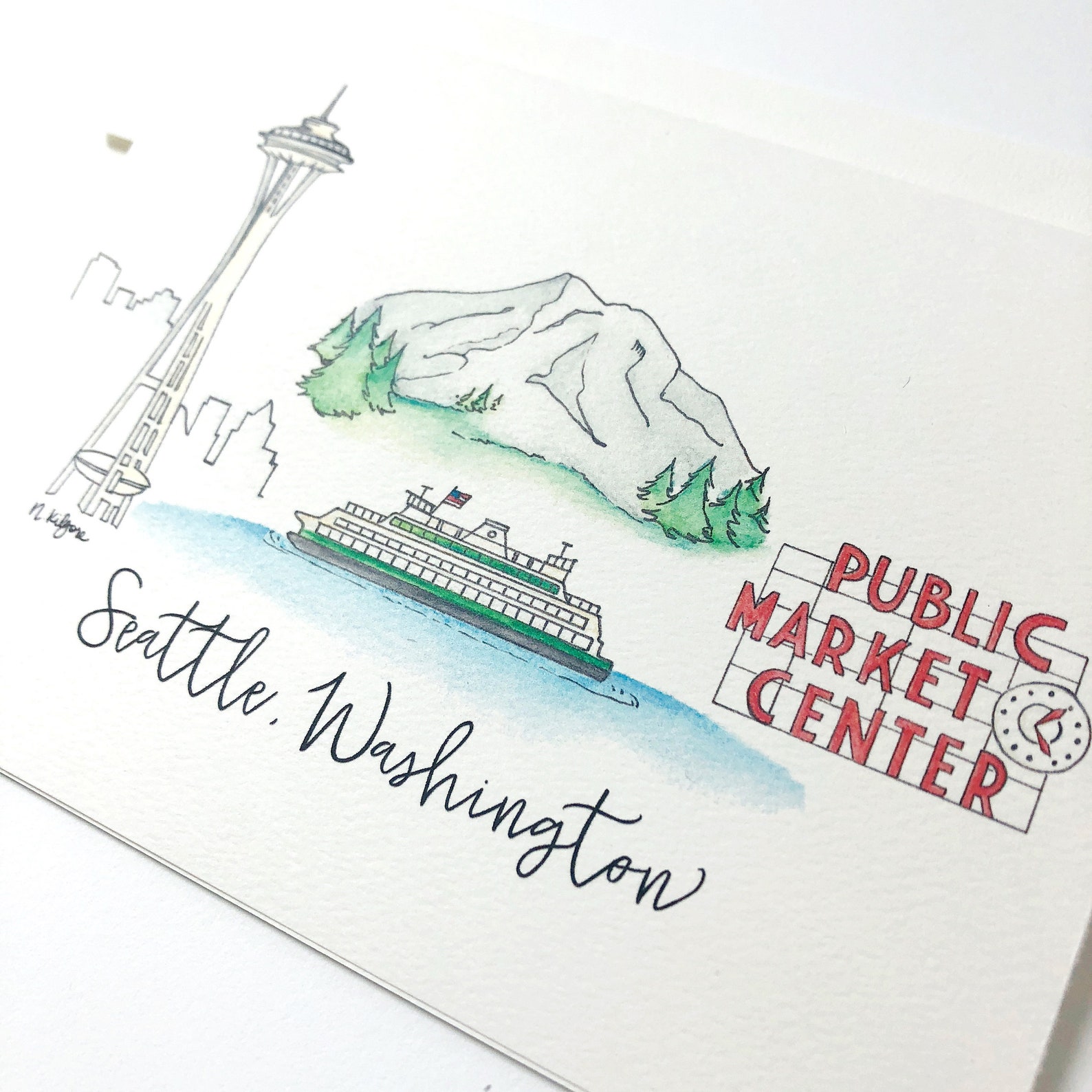 Seattle, Washington Greeting Card or Notecard Set: Hand-drawn Greeting ...