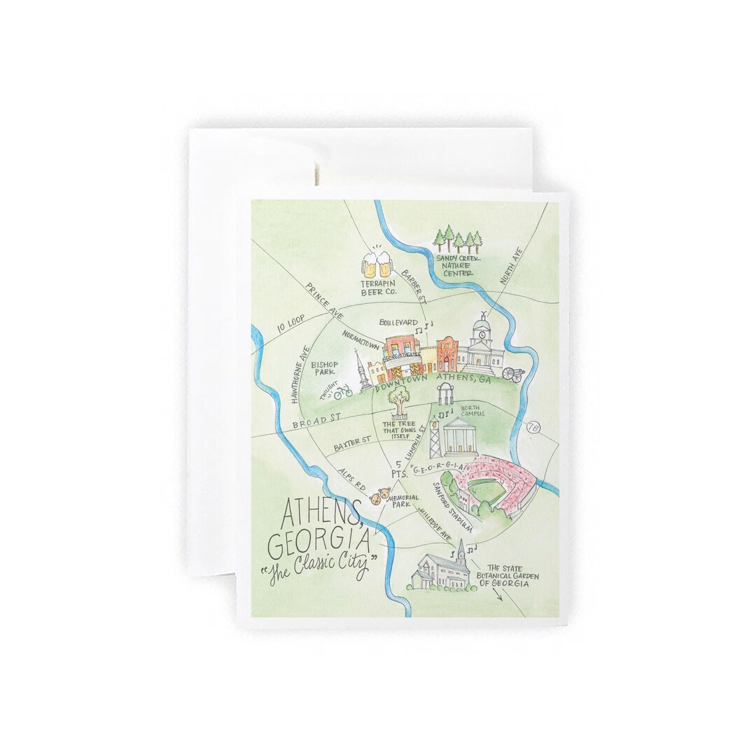 Athens, Georgia Greeting Card or Notecard Set, City Skyline Cards ...