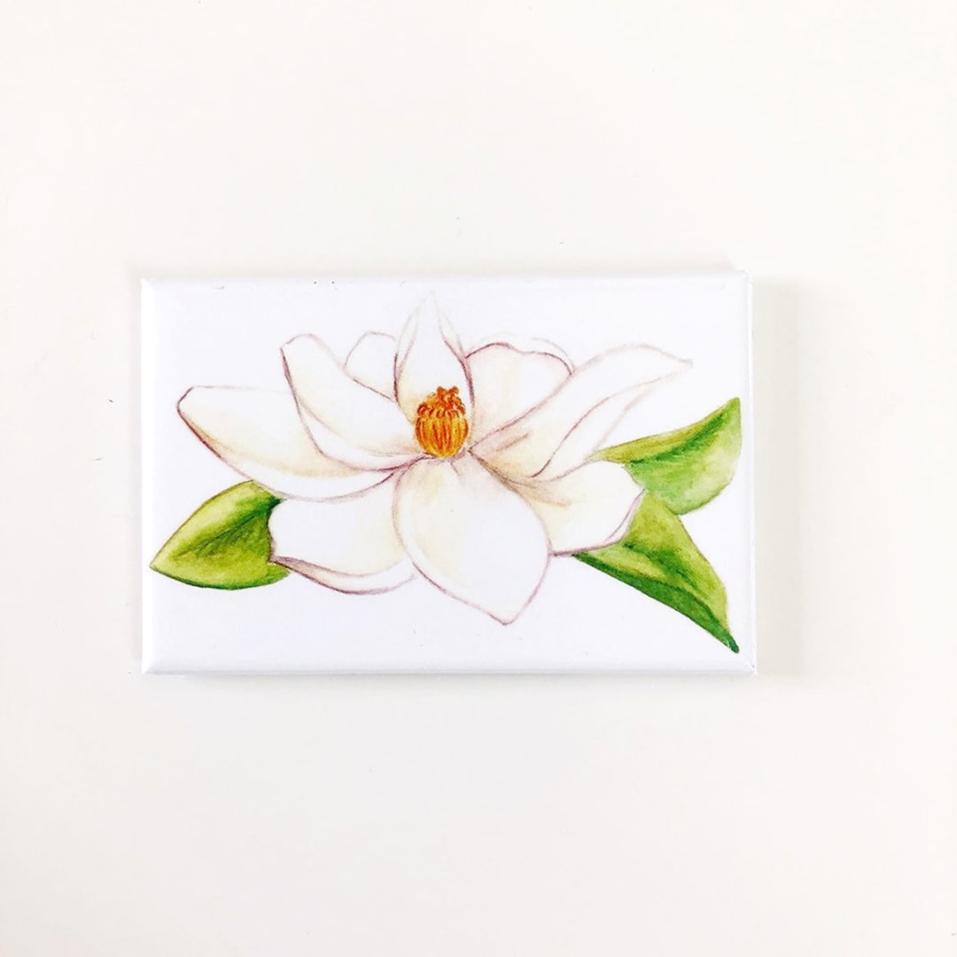 Hand-drawn Magnolia Magnet: Floral Fridge Decor - Etsy