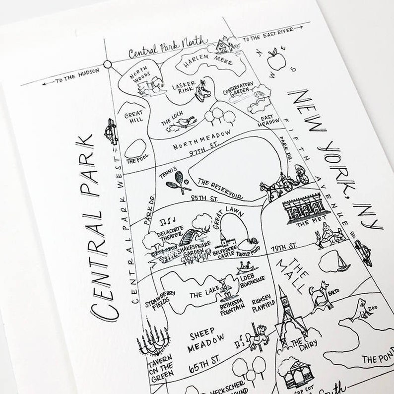 Central Park Map Art Print | Etsy