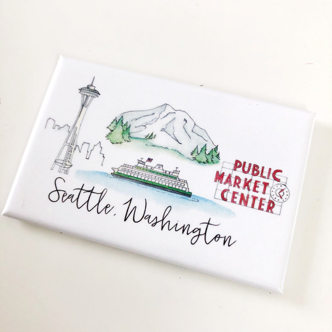 Seattle Skyline Magnet, Hand-illustrated Washington Souvenir, Public ...
