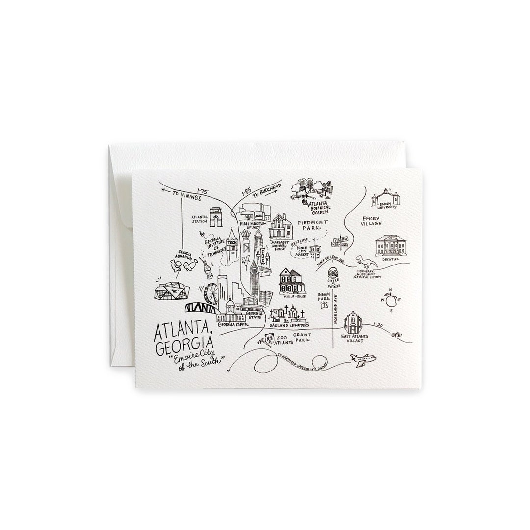 Atlanta, Georgia Horizontal Map Pen and Ink Notecard Set - Etsy